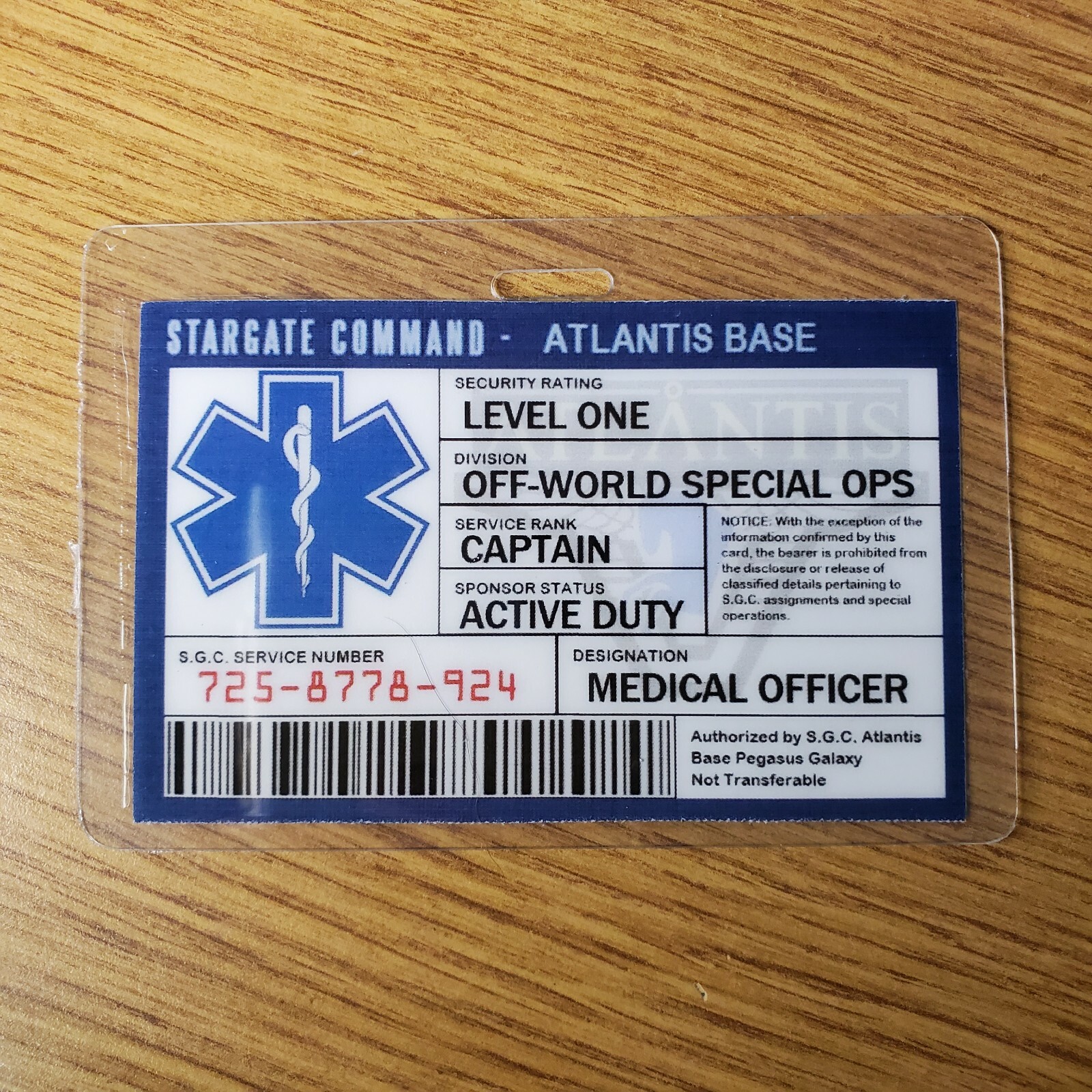 Stargate Command Atlantis ID Badge-Special Ops Medical Officer Captain ...