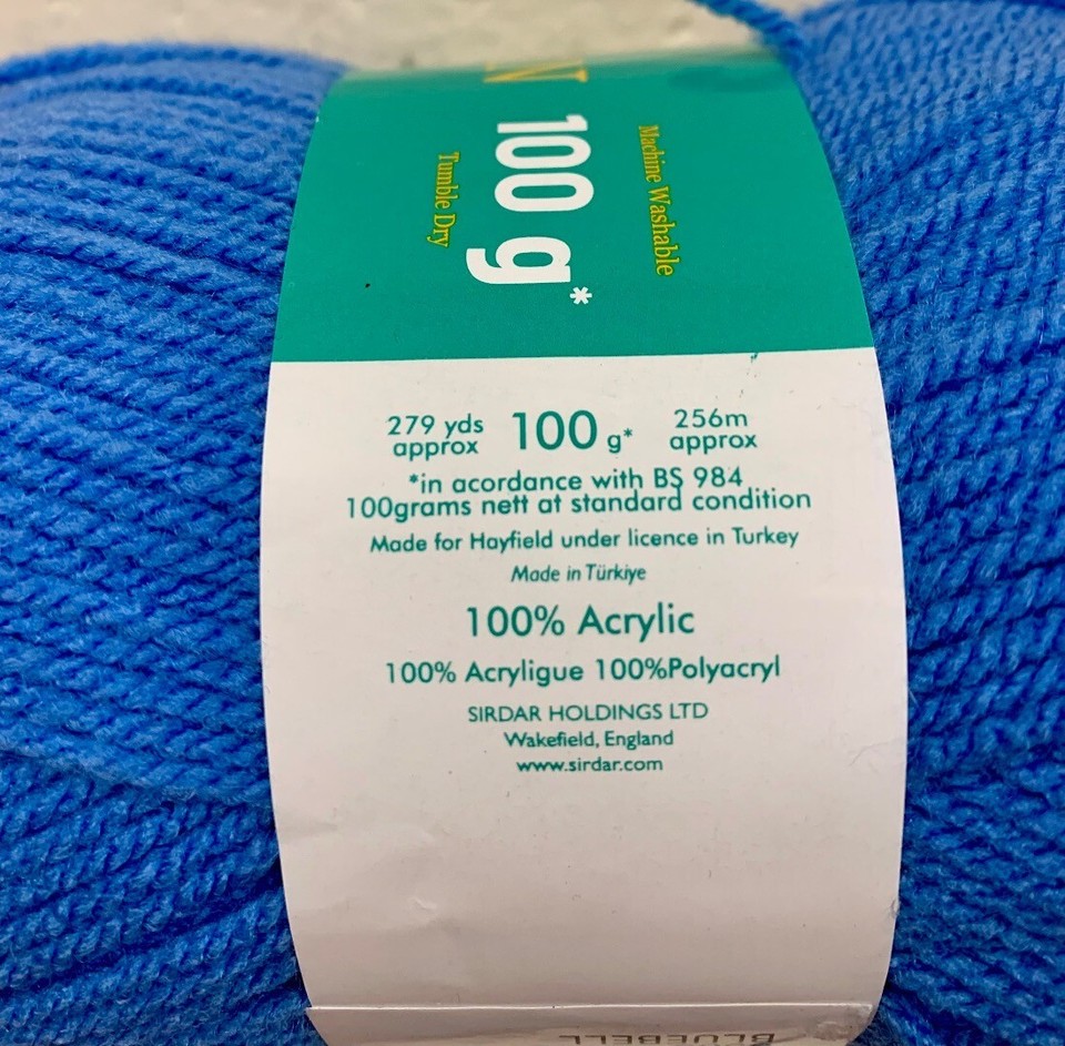 HAYFIELD Aran Yarn BONUS ARAN ACRYLIC 7x100g Bluebell Blue Shade 0969 ...