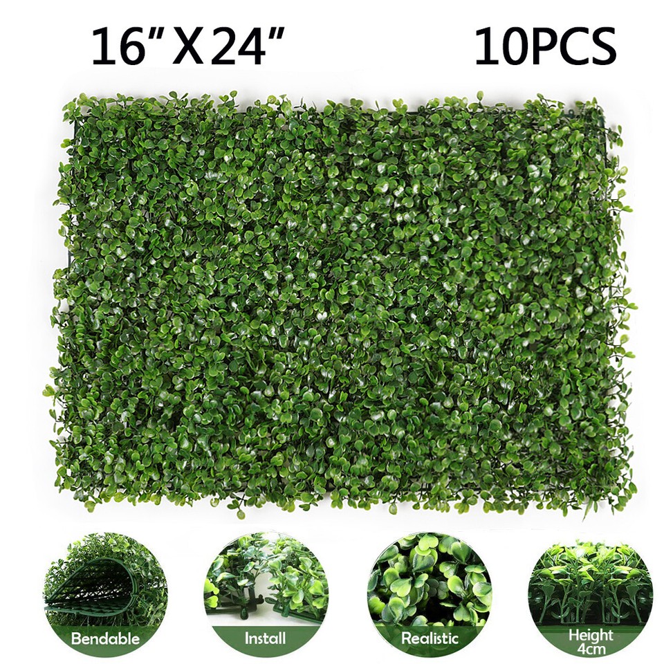 24"x16" 10pcs Artificial Privacy Fence Grass Panel Boxwood Mat Wall ...