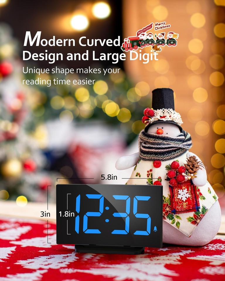 Large Blue LED Digital Alarm Clock with 5 Dimming Levels 3 Alarm Tones ...
