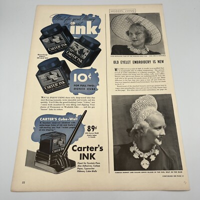 Carter's Ink 1940 Vintage Print Ad 5.5"x14" fountain pen inkwell ink ...