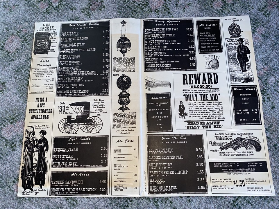 1974 Nino’s Steak Round-up Restaurant Menu Western Theme | eBay