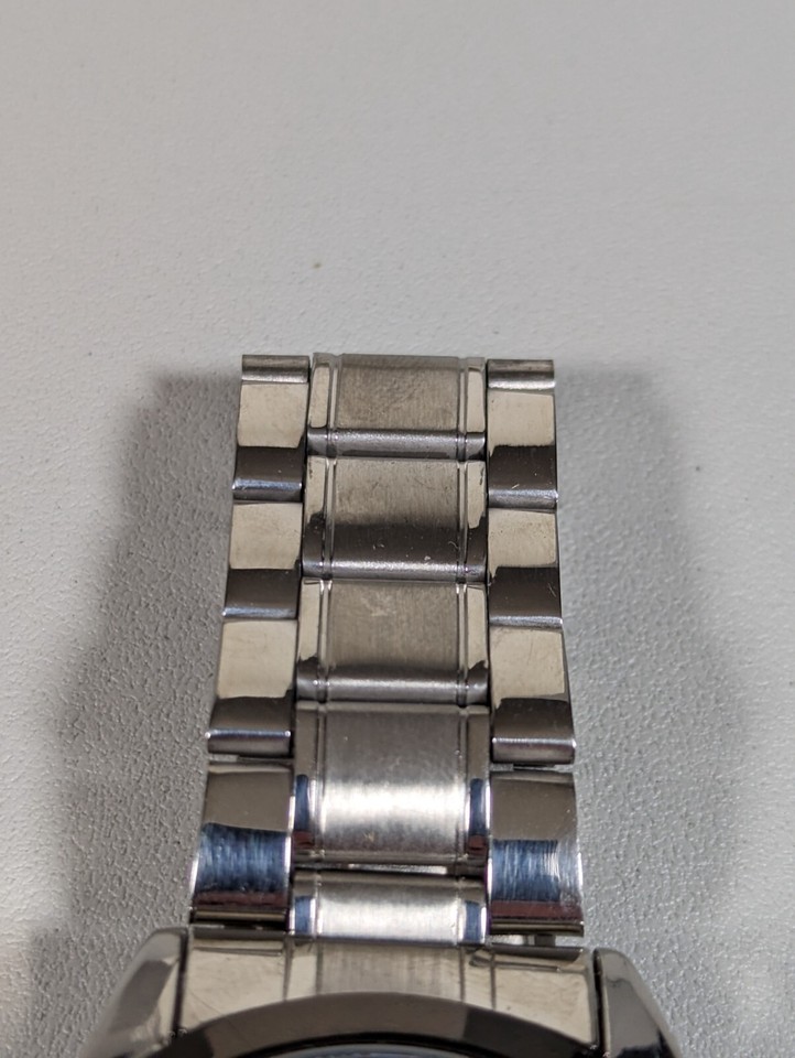 Round Silver Tone Case 40 mm Stainless Steel Link Band Watch 8 Inch | eBay