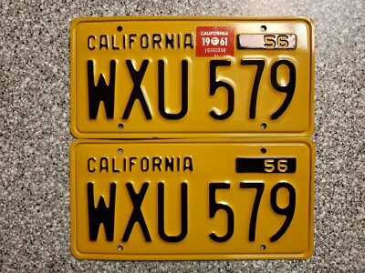 1956 California License Plates, 1961 Validation Sticker, DMV Clear ...