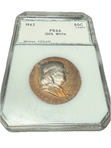 1963 Pr66 Cameo Franklin Half Dollar 50c Toner Toned PCI SLAB double ...
