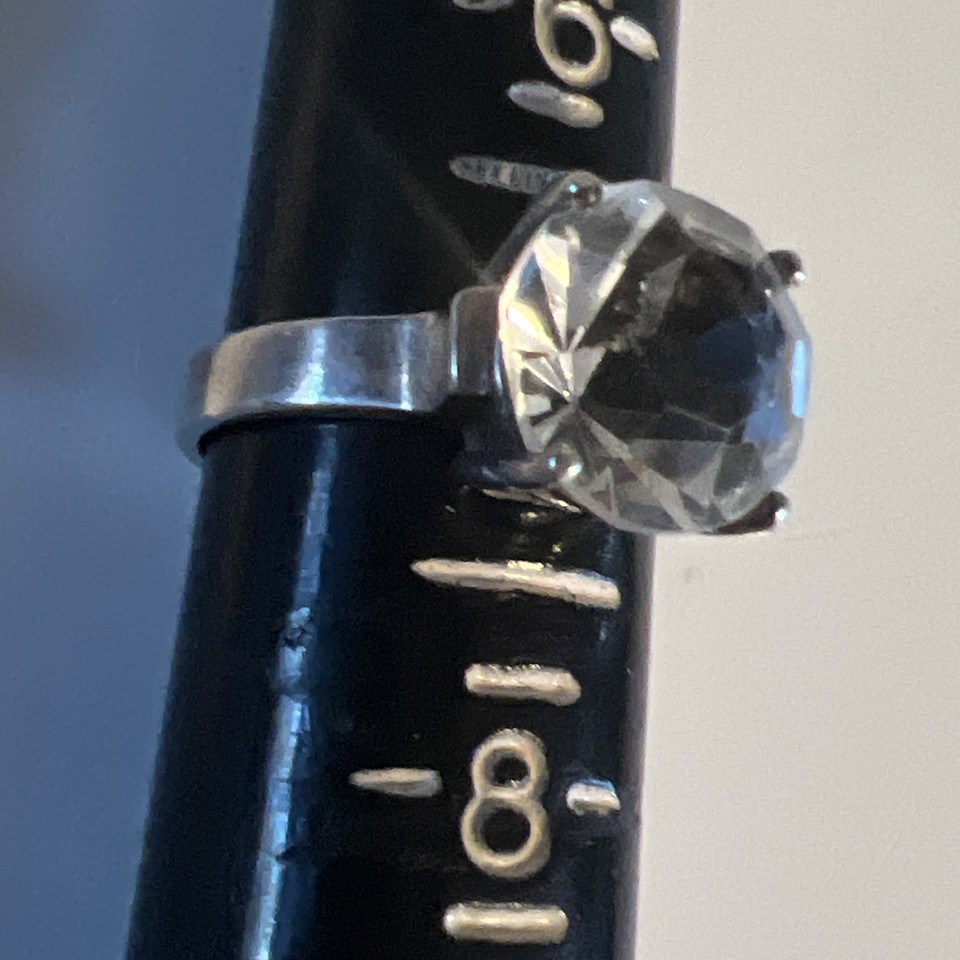 Vintage Sterling Silver Solitaire Large Glass Stone Ring Size 7 | eBay