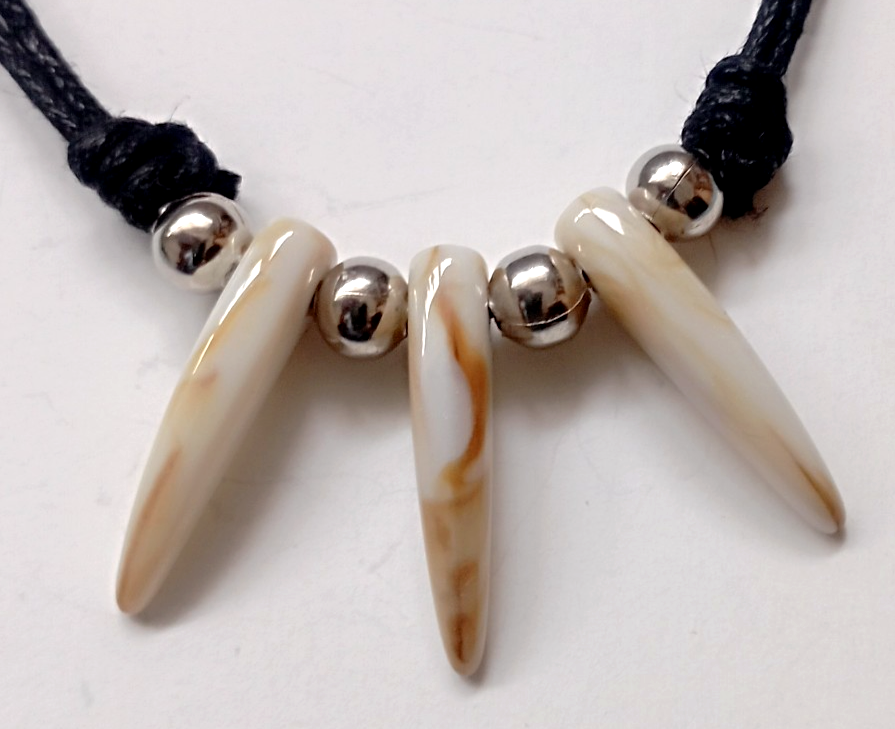 N1002 = 3 SHELL 25mm tusk shape beads / silver steel beads adjustable ...