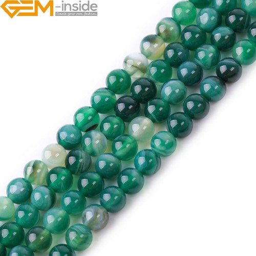 Natural Green Agate Banded Gem Stone Beads For Jewelry Making Strand 15 ...