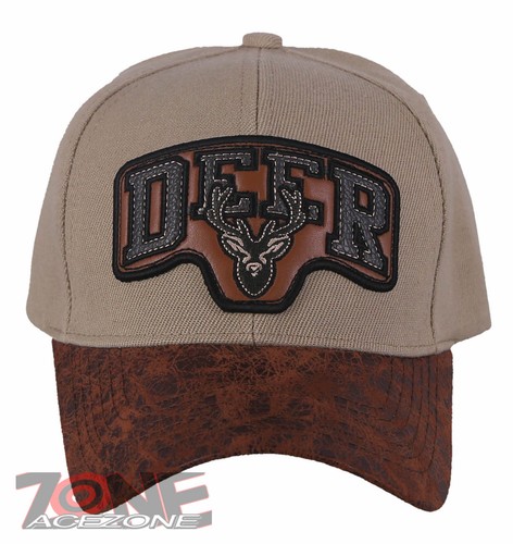 DEER HUNTING FAUX VISOR LEATHER BASEBALL CAP HAT TAN | eBay