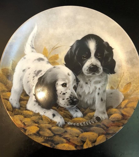 ENGLISH SETTER PUPS Puppy dog Plate Lynn Kaatz 1989 Bradex 84-K41-51.7 ...