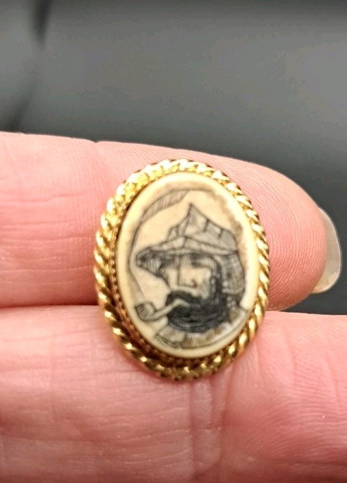 Vintage Scrimshaw Native Sailor Smoking A Pipe Goldtone Cufflinks | eBay