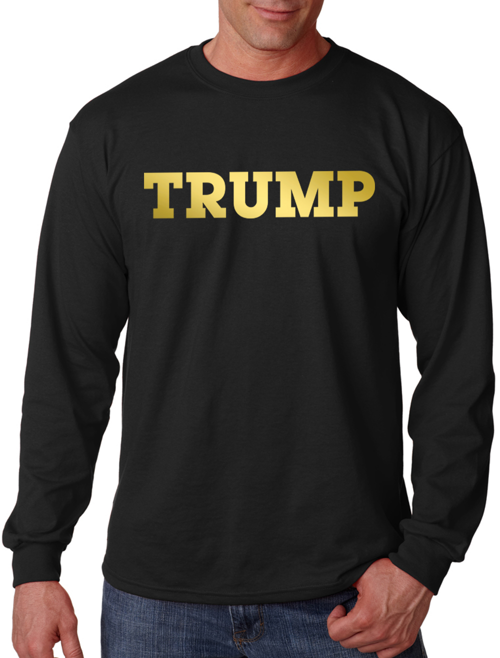 Men's Gold Trump Long Sleeve Black T Shirt Donald US President America ...