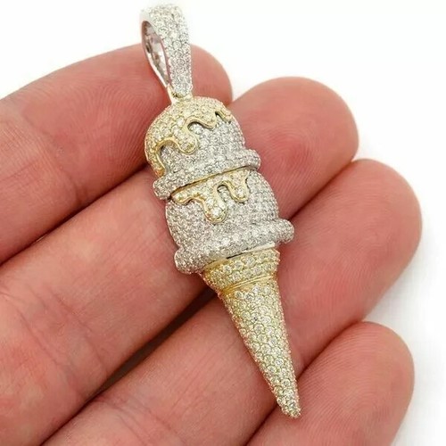 2Ct Round Moissanite Men's Ice Cream Cone Pendant 14k Yellow Gold ...