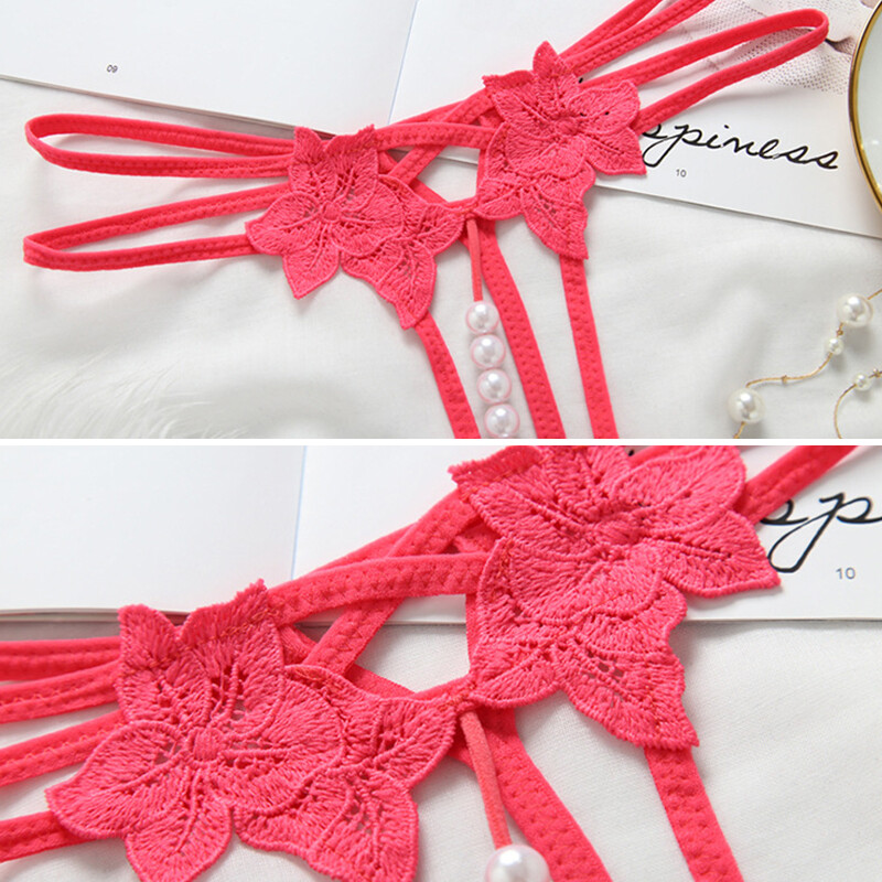 Sexy Women Lace Pearl Thong G-string Panties Lingerie Underwear ...