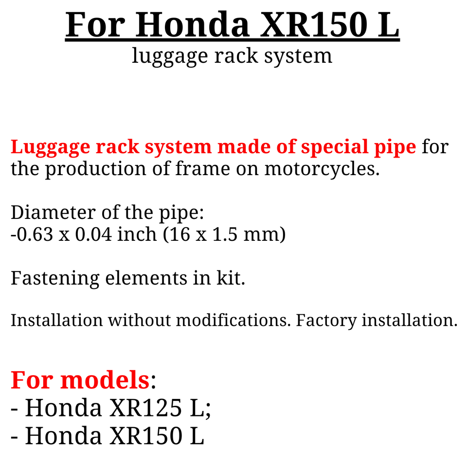 For Honda XR150L Luggage rack system XR 125 pannier rack for soft bags ...