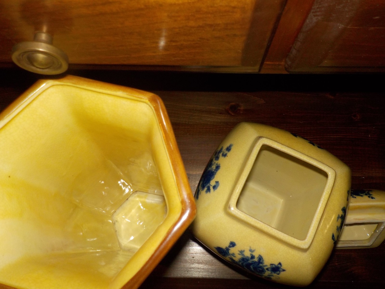 2 vintage formalities baun bros yellow & blue flowered vases crackle ...
