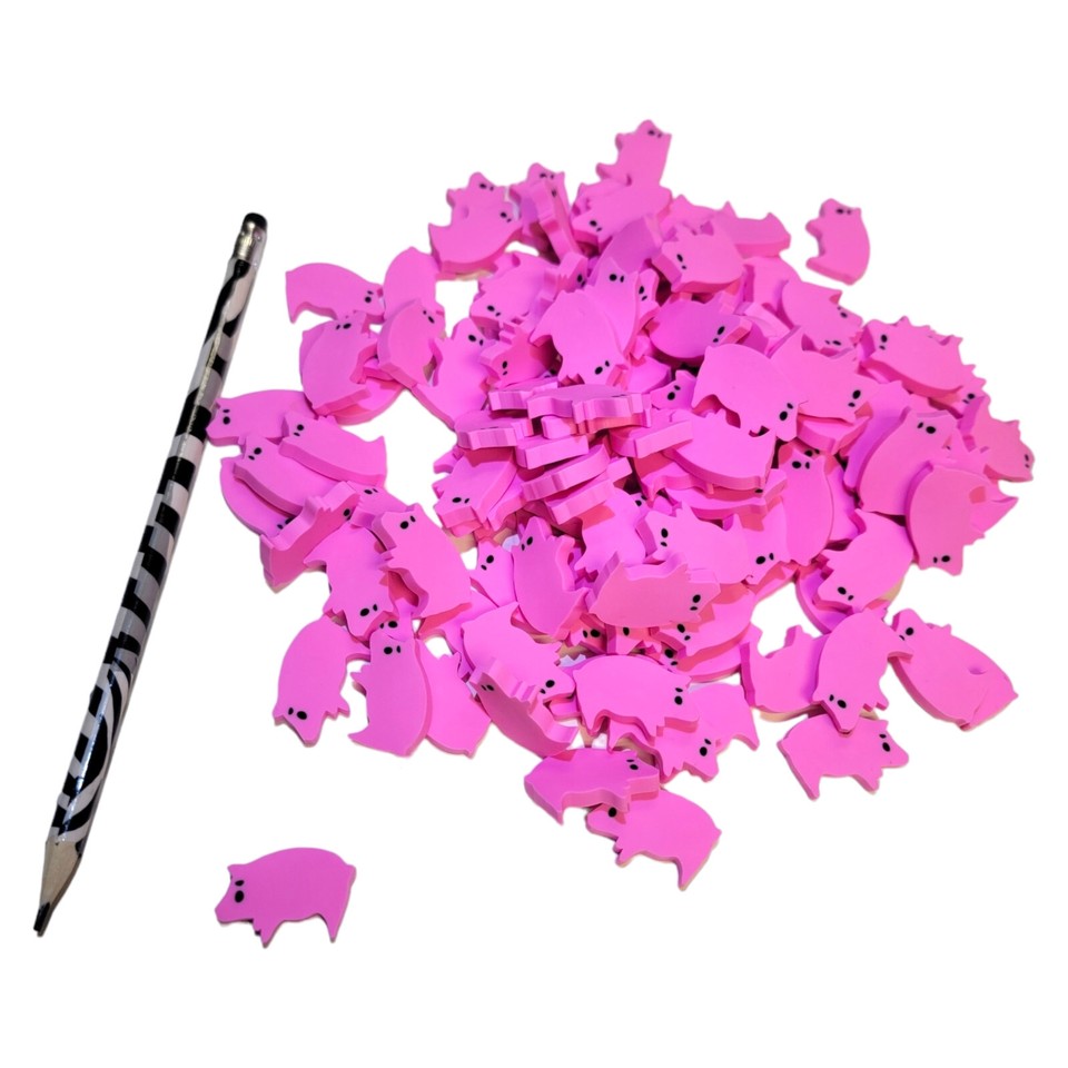 Bulk Pink Pig Pencil Erasers ( 144 Pack) Double-Sided. Kids Stationery ...