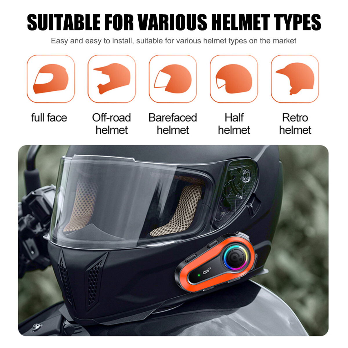 2X 1000M Motorcycle Intercom Motorbike Helmet Bluetooth 5.0 Headset for ...