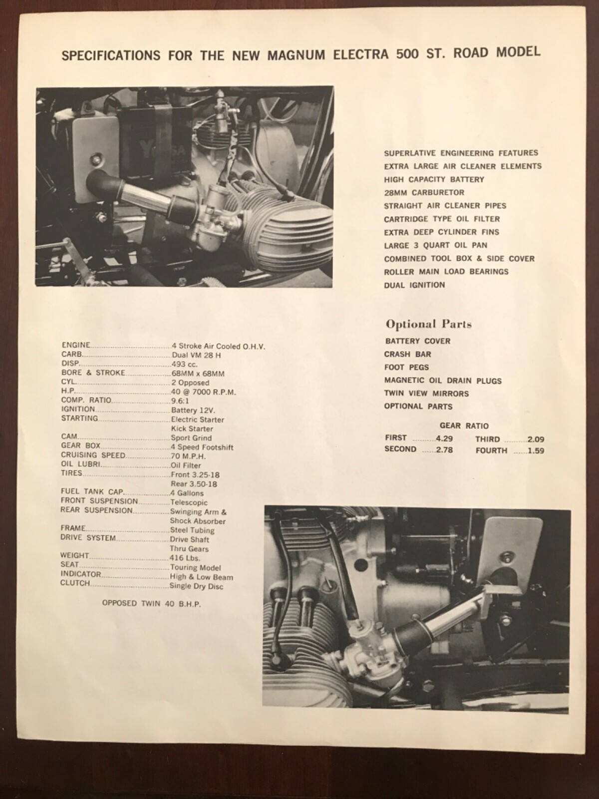 1967 MARUSHO MAGNUM-ELECTRA 500cc Dealer Sales Flyer 2 Sided Paper ...