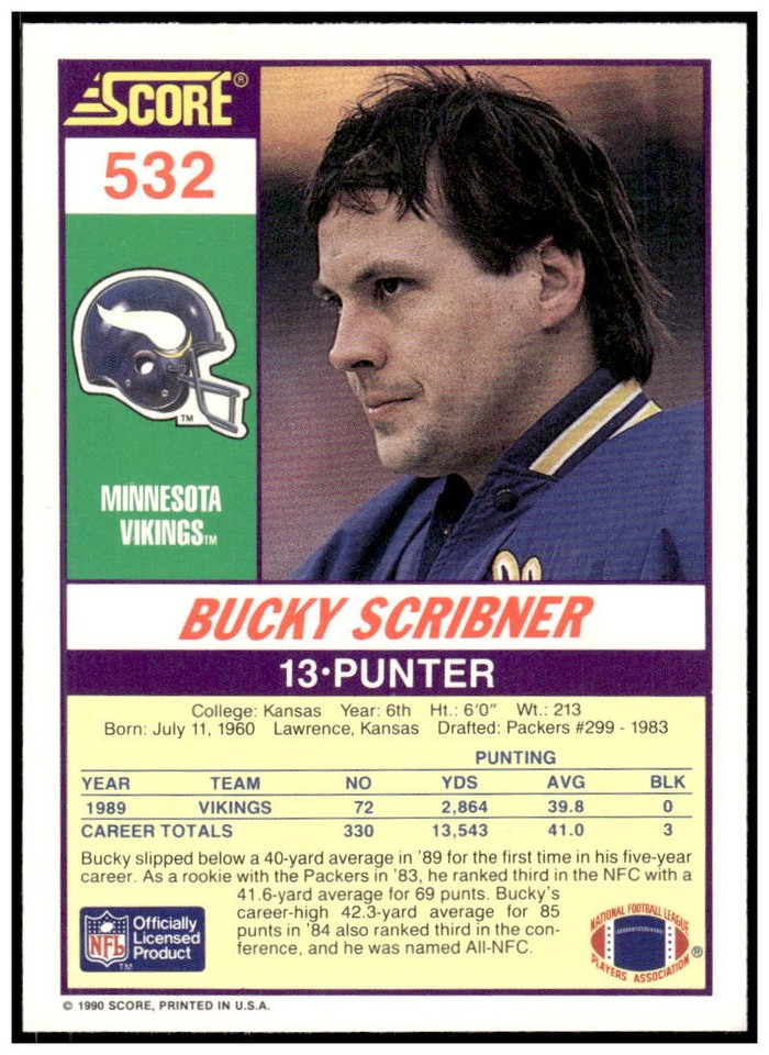 1990 Score #532 Bucky Scribner NM | eBay