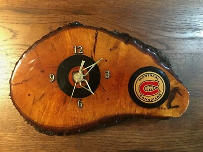 Vintage Montreal Canadiens Custom Wood Hockey Puck Wall Clock * WORKS ...