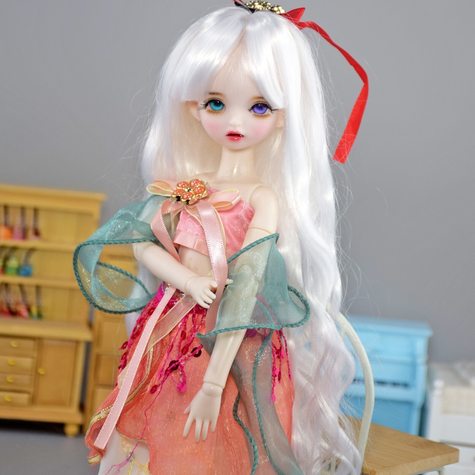 Ancient Costume BJD Doll 1/6 SD Dolls Green-Purple Eyes White Hair Wig ...