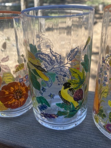 3x Glasses 5” Anthropologie Nathalie Lete owl fall theme pumpkin birds ...