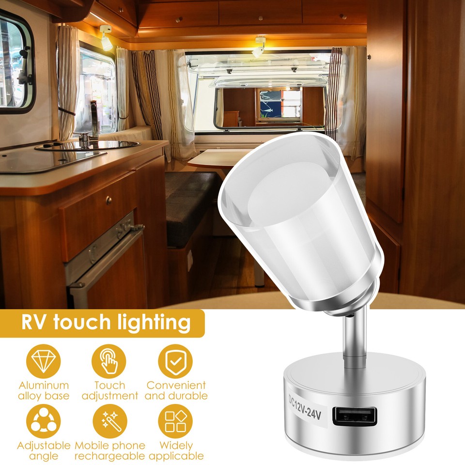 RV Reading Light 12 to 24V Dimmable Touch RV Interior Light with USB ...