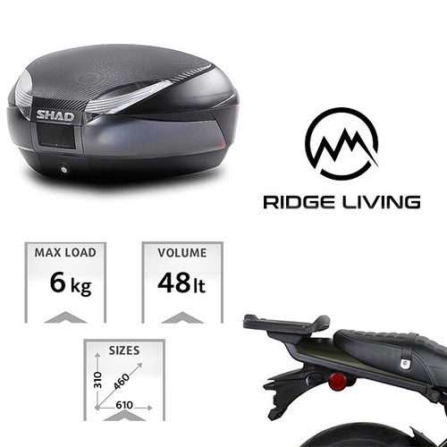 SHAD SH48 Carbon 48L Top Box + Fitting Kit Fits Kawasaki Z900 RS 2018 ...