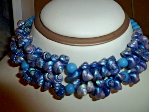 Vintage Antique Blue Trochus Shell Chocker Necklace 13" w 2" Extending ...
