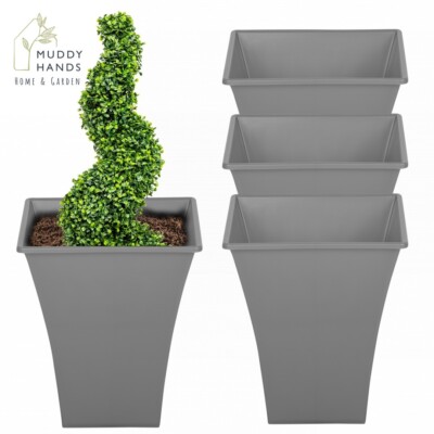 4 x Grey Large Plant Pots Indoor Outdoor Garden Tall Plastic Flower ...
