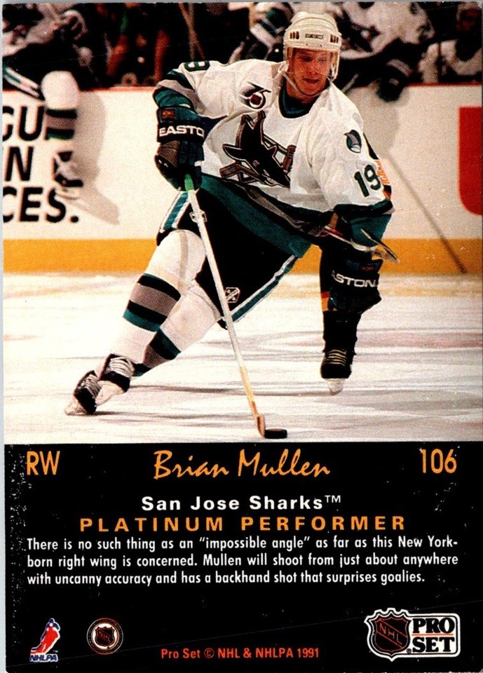 1991 Pro Set Platinum Brian Mullen #106 San Jose Sharks Hockey Card | eBay