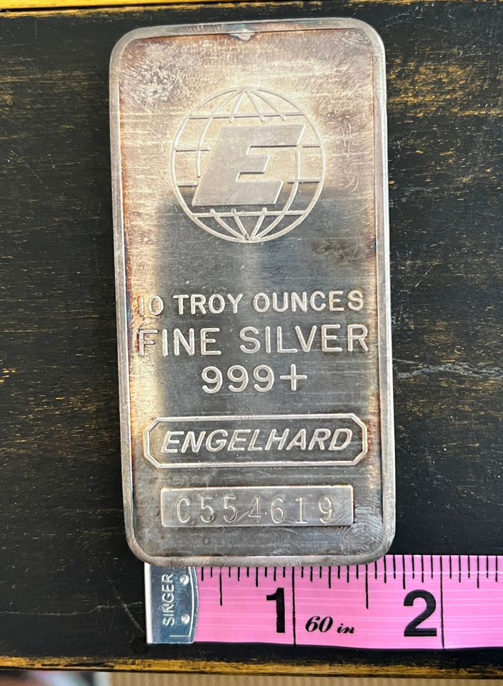 10 oz Vintage Engelhard C Series .999 Fine Silver Bar E Globe Design | eBay