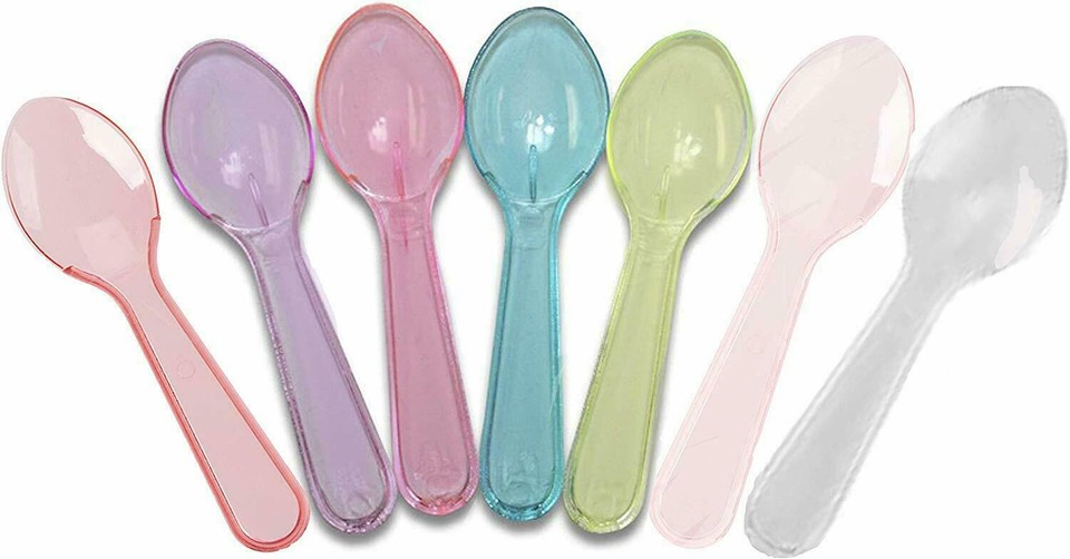 (150) 3" Mini Taster Spoons Tasting Tiny Clear Plastic Brightly ...