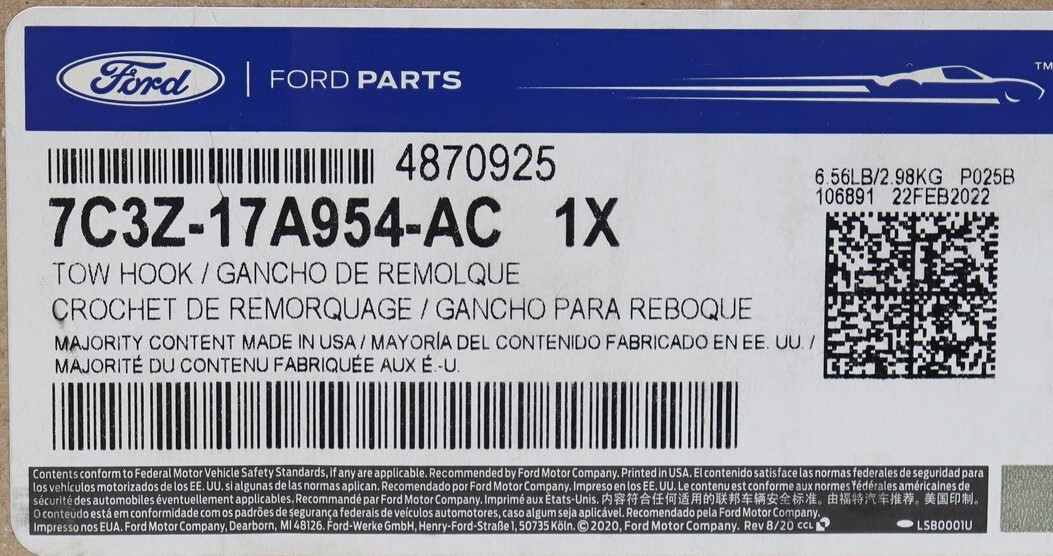 7 C 3 Z 17 a 954 AC Hook Towing Front Ford for sale online | eBay