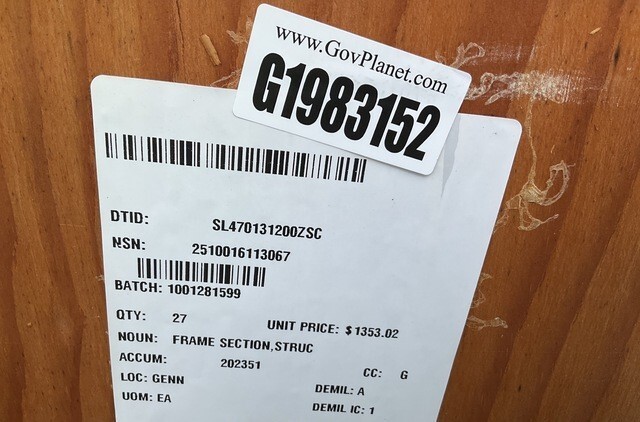 LSV M1161 M1163 GROWLER LSV STRUCTURAL FRAME SECTION 2510-01-611-3067 ...