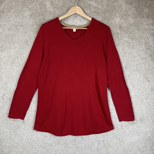 J Jill Tunic Sweater Womens Medium Red Cotton Blend Pullover V Neck ...