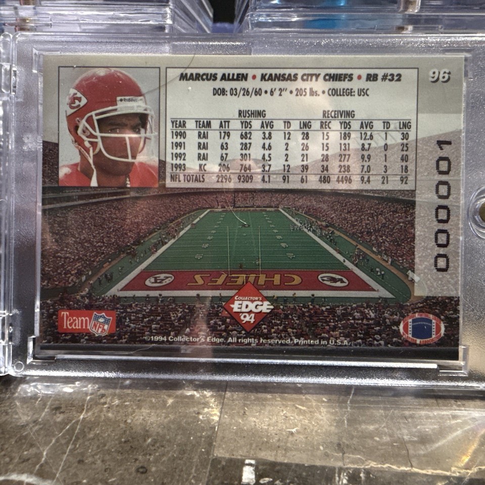 1994 Collectors Edge MARCUS ALLEN 1st Day Issue Gold #000001/100K KC ...