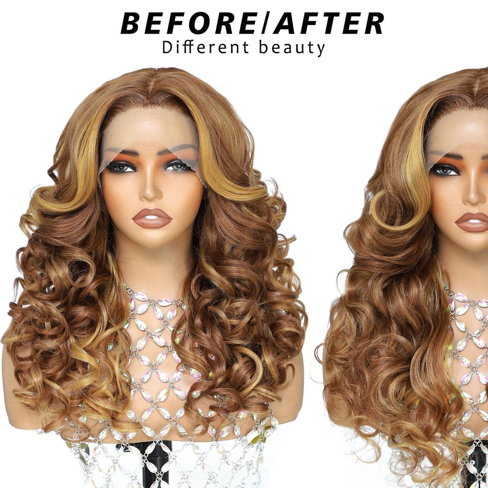 Big Elastic Curly Wave honey blonde Middle Part Lace Synthetic Wig, 22 ...
