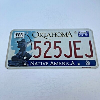 2014 Oklahoma License Plate 525JEJ Native America Man Cave Collector ...