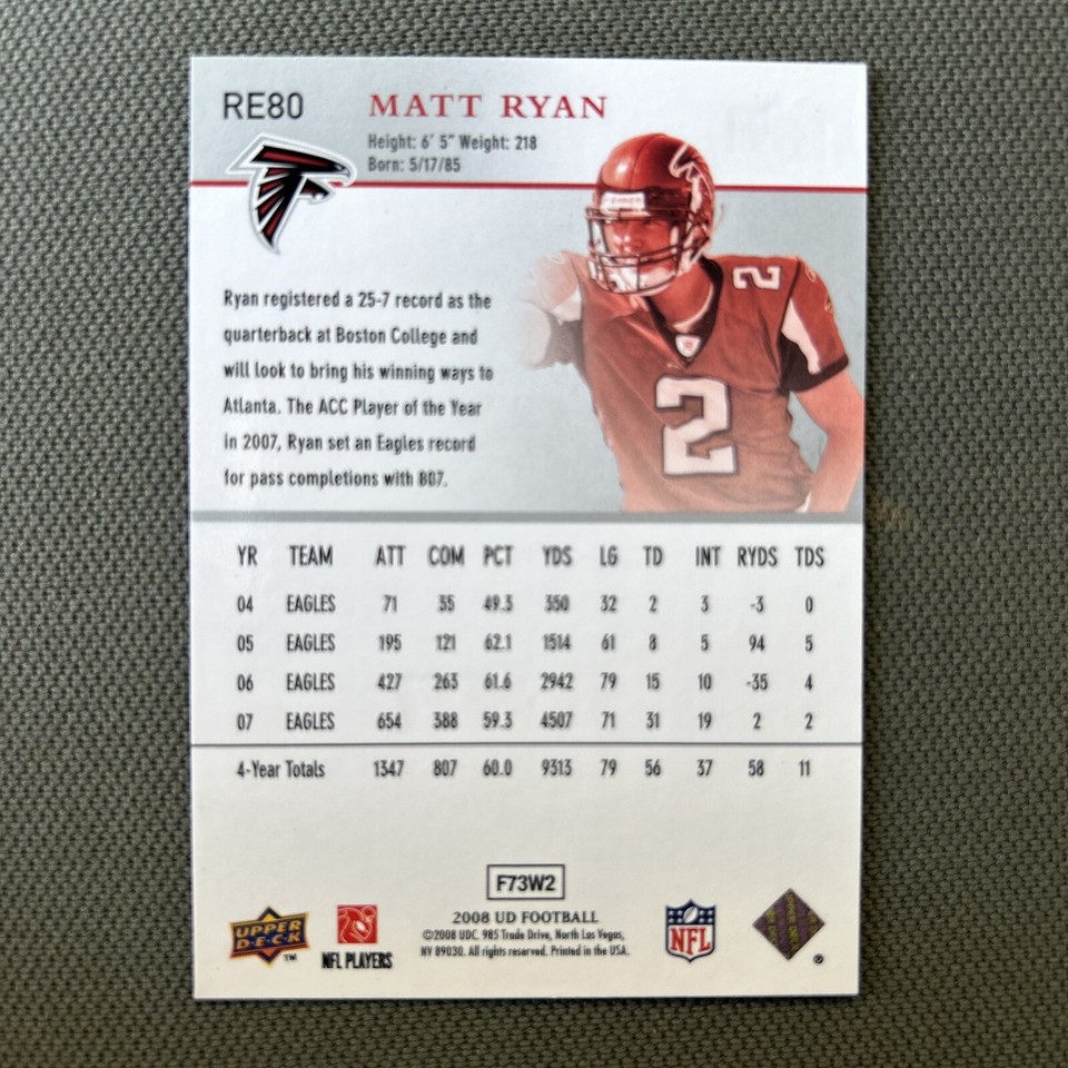 2008 Upper Deck Matt Ryan Rookie #RE80 Mint | eBay