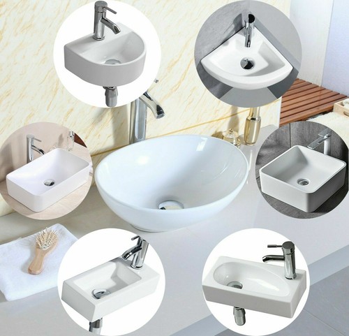Ceramic Bathroom Basin Sink Corner Cloakroom Hand Wash Counter Top Wall ...