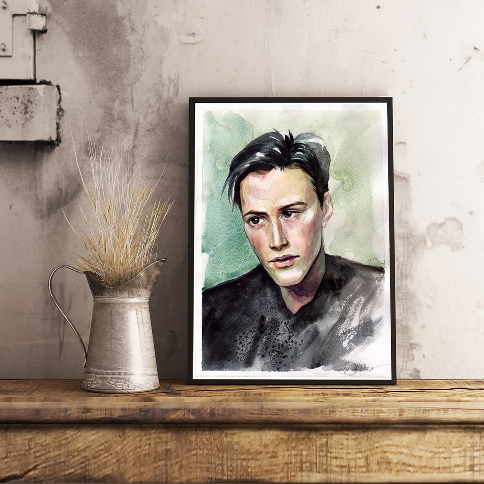 Male Original Watercolor Keanu Reeves Portrait Painting Impressionist ...