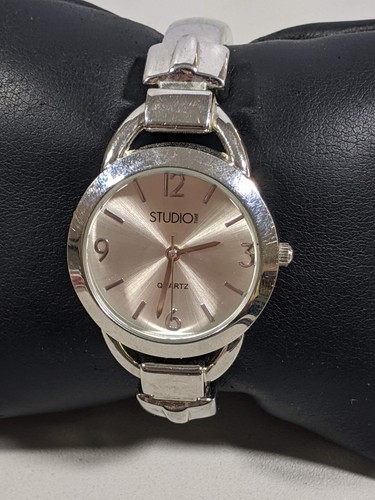 Studio Silver Tone Dial Round Case 32 mm Open Cuff Hinge Bracelet Band ...