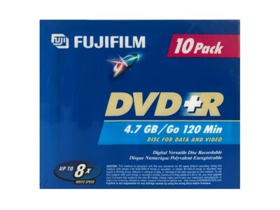Fujifilm 10 Pack DVD-R Recordable 4.7GB 120 Min Discs for Data and ...