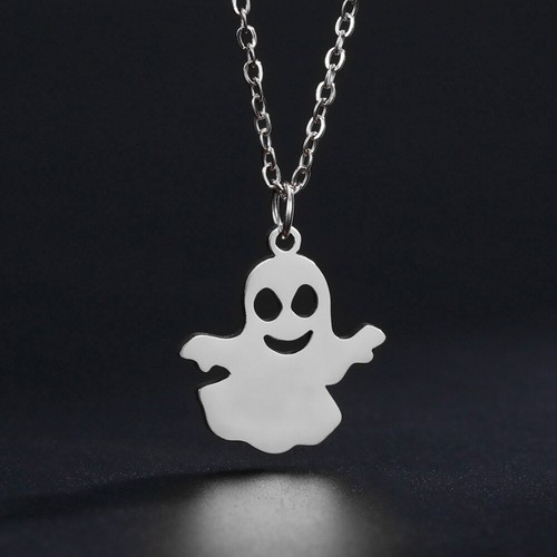 Halloween Cute Ghost Pendant Necklace Punk Stainless Steel Choker Chain ...