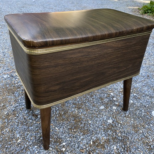 VINTAGE BURLINGTON Vinyl Faux Walnut Grain Brass Trim BASKET BOX ...