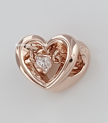 New Authentic PANDORA Rose Gold Radiant Heart & Floating Stone Charm ...