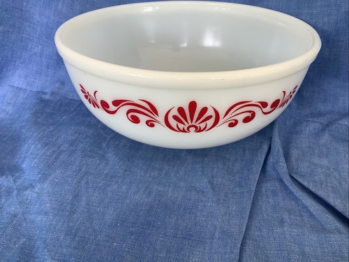 Vintage JAJ Pyrex Red Scroll Milk Glass Large Mixing Serving Bowl ...