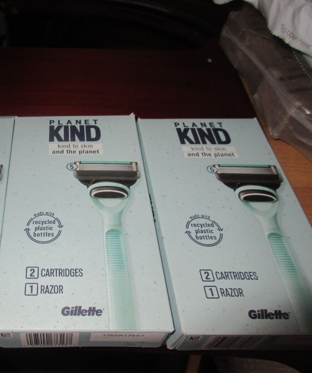2 - GILLETTE Planet Kind 5 Blade Razor with 2 Cartridges Recycled ...